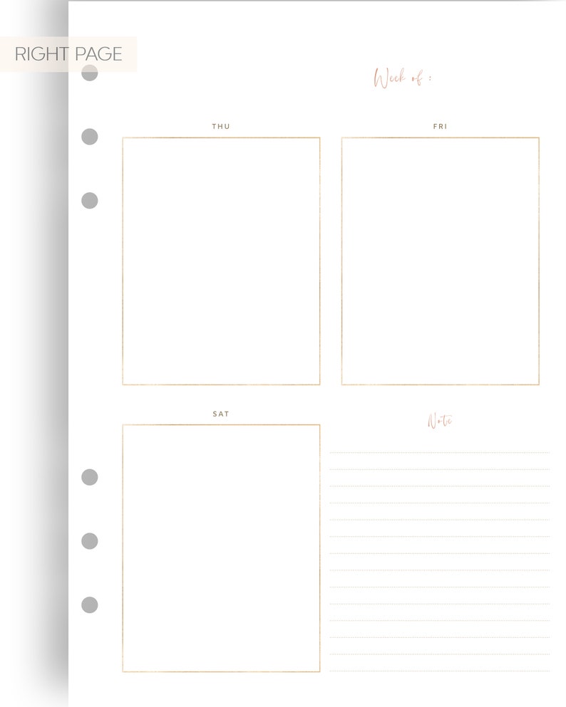 Minimal Weekly Planner Spread on Two Pages Printable Gold | Etsy