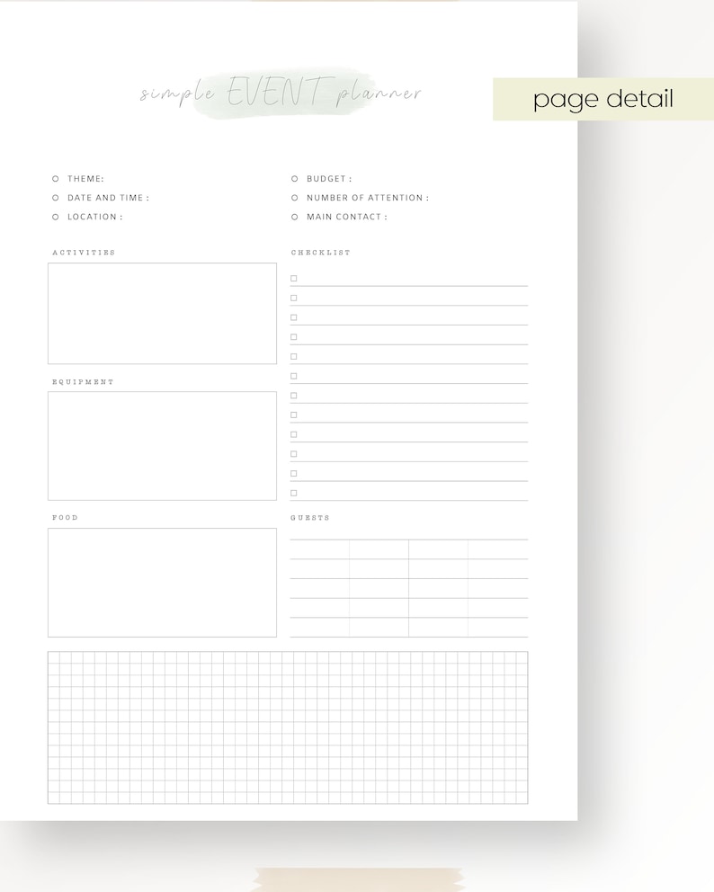 Simple Event Planner to Organize Party and Special Event on One Page ...