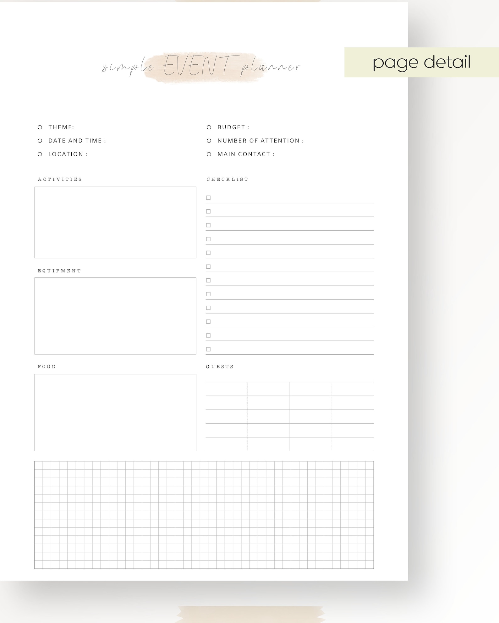 Simple Event Planner to Organize Party and Special Event on One Page ...