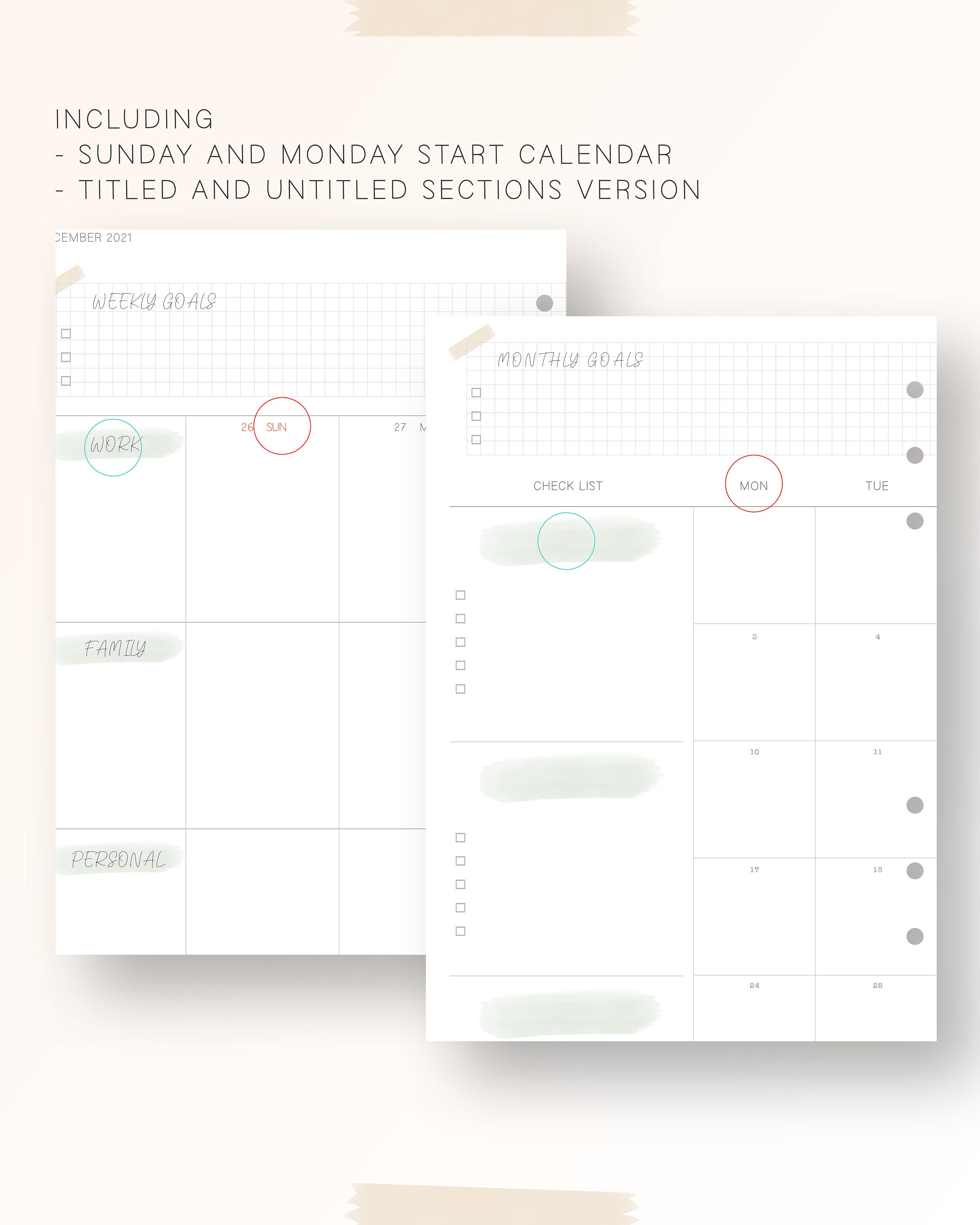 2022 Weekly Planner Spreads With Goals and to Do List Sections ...