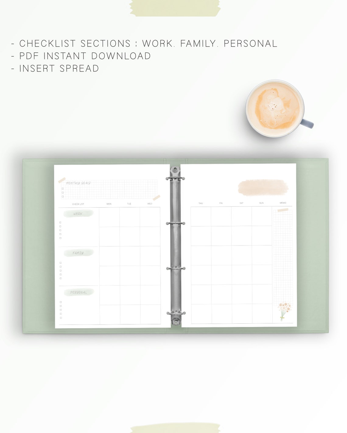 Monthly Planner Spreads With Section Titles for Checklist to Do List ...