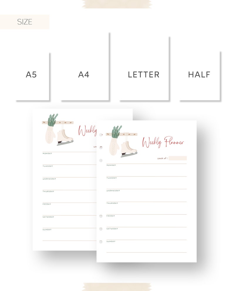 Winter Weekly Planner on One Page Printable Digital PDF | Christmas ...