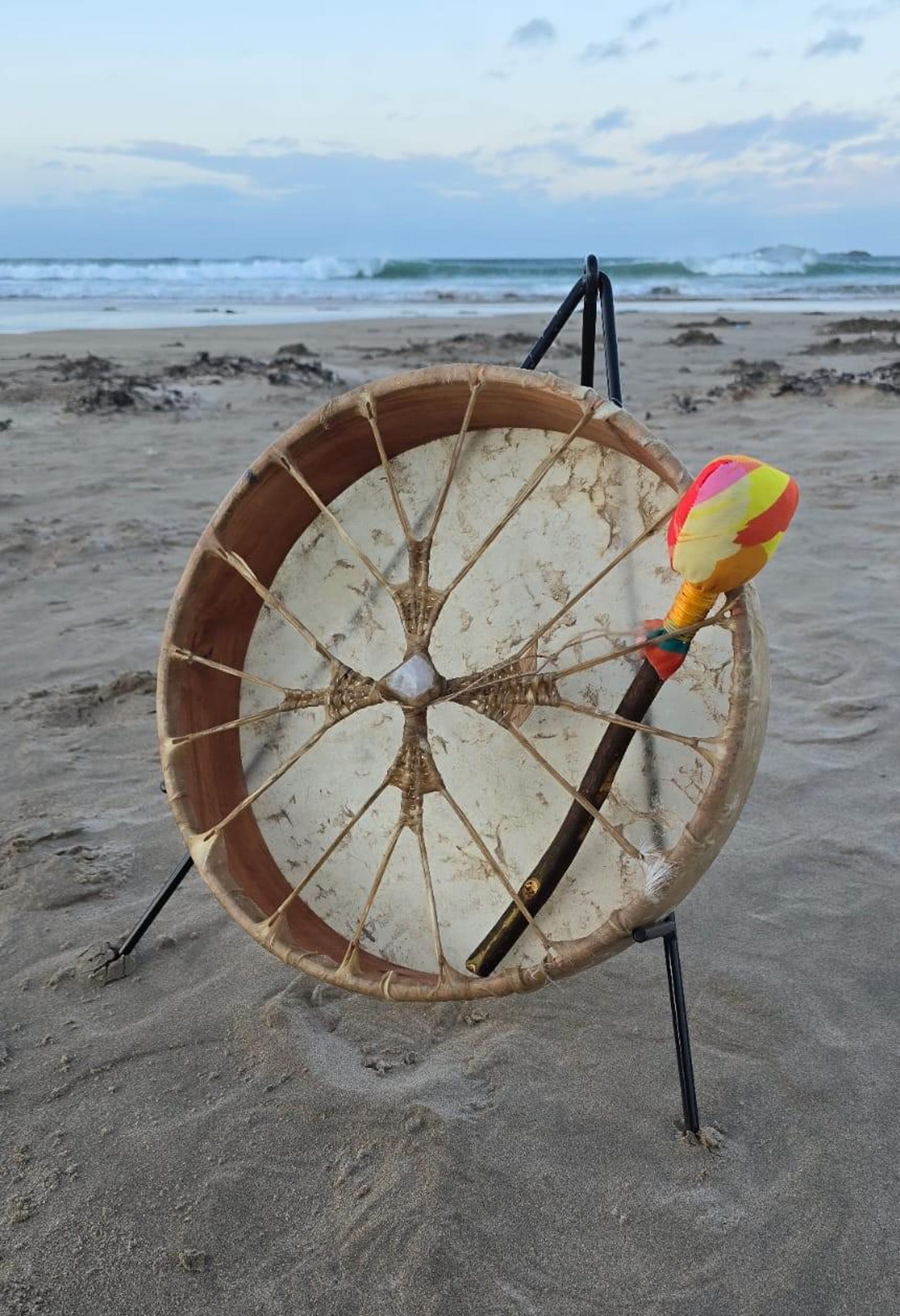 14" Shamanic Frame Drum, Willow Hoop, Goat Skin Head and Lacing, Quartz ...