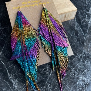 Rainbow Starling - Sparkly, Holographic, Colorful Leather Earrings ...