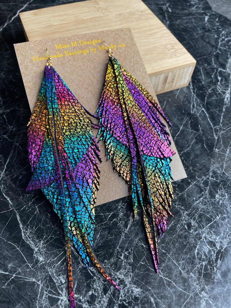 Rainbow Starling - Sparkly, Holographic, Colorful Leather Earrings ...