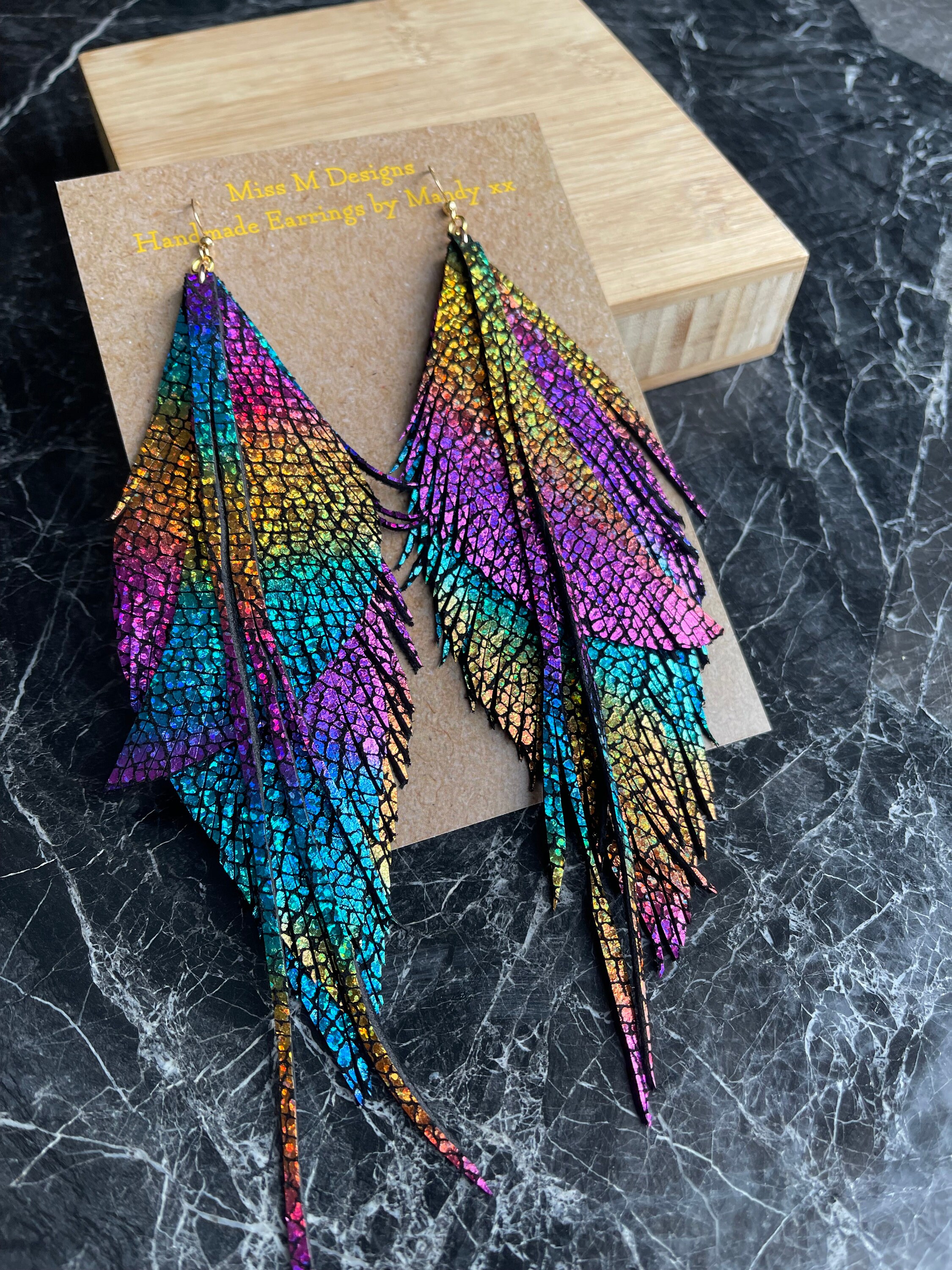 Rainbow Starling - Sparkly, Holographic, Colorful Leather Earrings ...