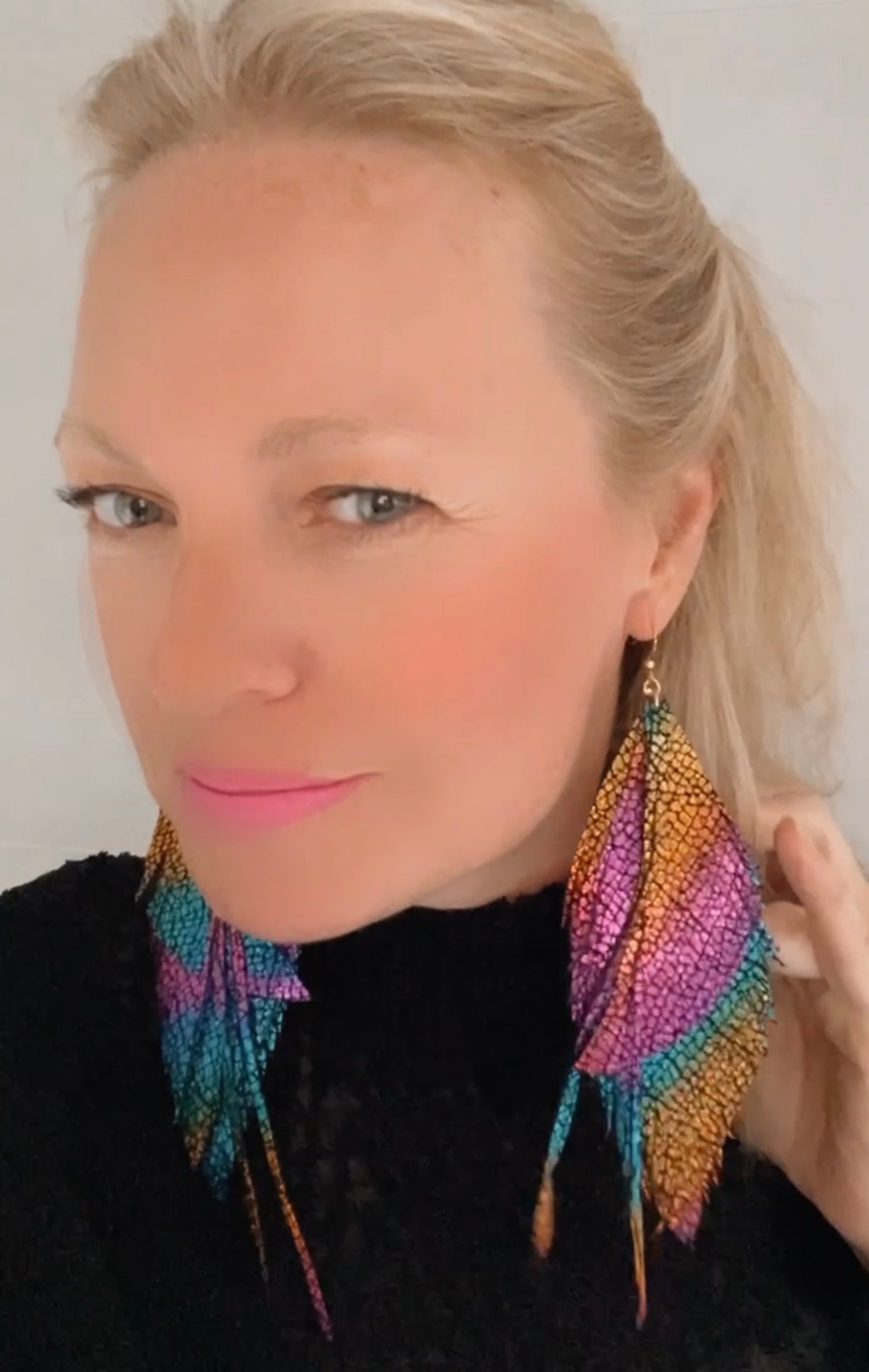 Rainbow Starling - Sparkly, Holographic, Colorful Leather Earrings ...