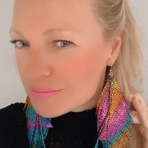Rainbow Starling - Sparkly, Holographic, Colorful Leather Earrings ...