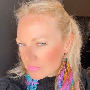 Rainbow Starling - Sparkly, Holographic, Colorful Leather Earrings ...