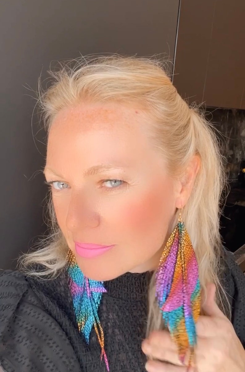 Rainbow Starling - Sparkly, Holographic, Colorful Leather Earrings ...