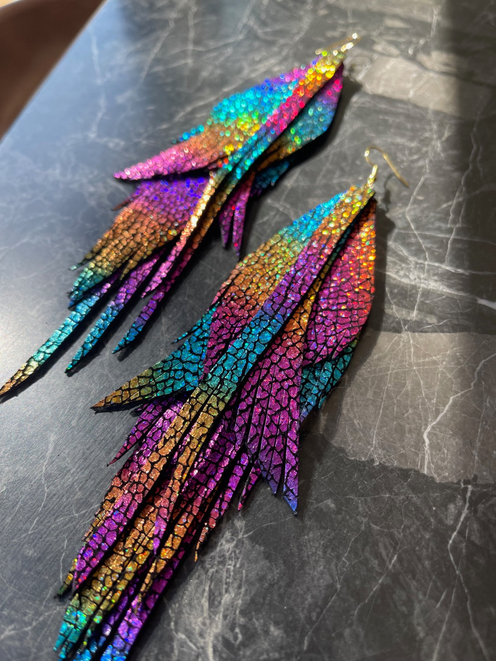 Rainbow Starling - Sparkly, Holographic, Colorful Leather Earrings ...