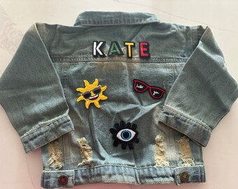 Personalized Hippy Themed Girls & Boys Denim Jacket Custom Kids Jean ...