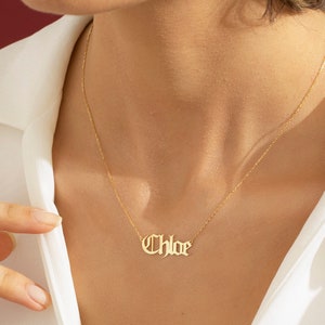 Solid Gold Old English Name Necklace, Old English Font Name Necklace ...