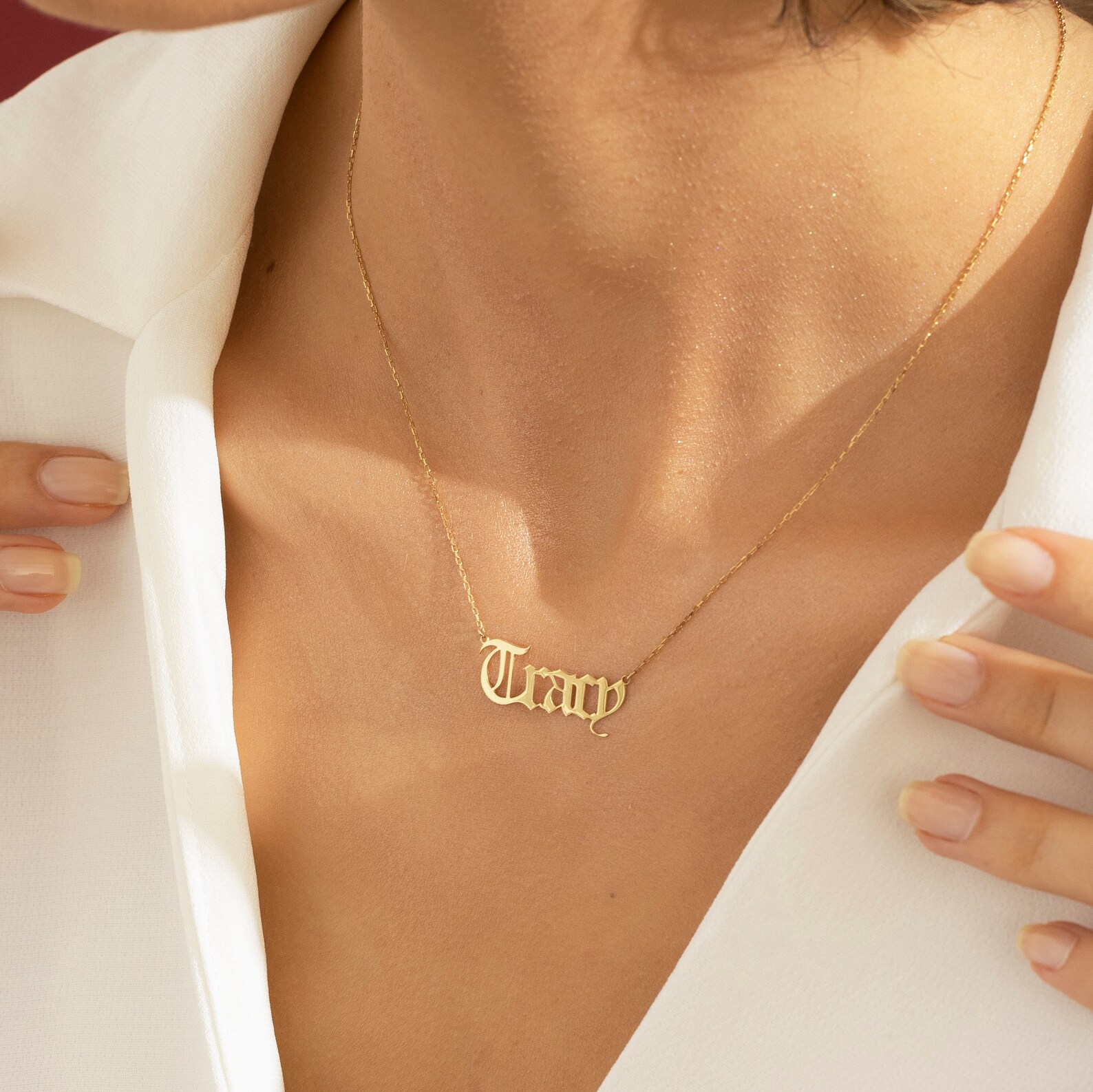 Solid Gold Old English Name Necklace Old English Font Name - Etsy