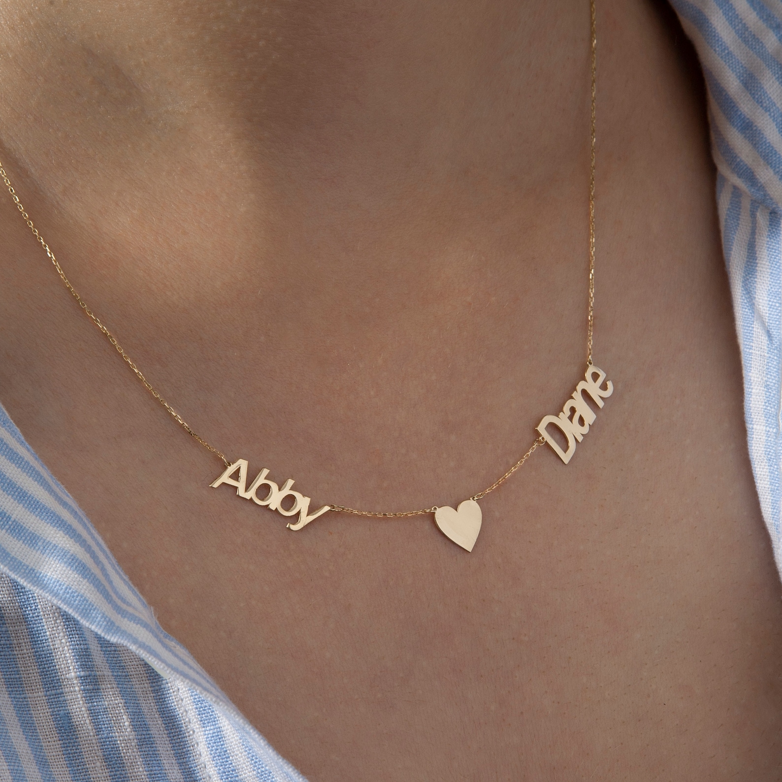 14K Solid Gold Two Name Necklace 2 Names Necklace Custom - Etsy