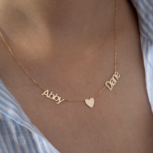 14K Solid Gold Two Name Necklace, 2 Names Necklace | Custom Double Name ...