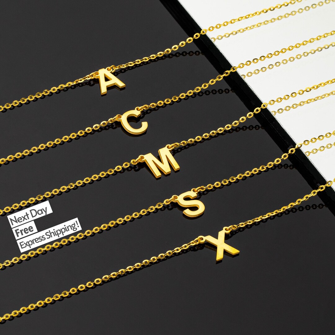 14K Real Gold Letter Necklace, Custom Letter Necklace, Personalized ...
