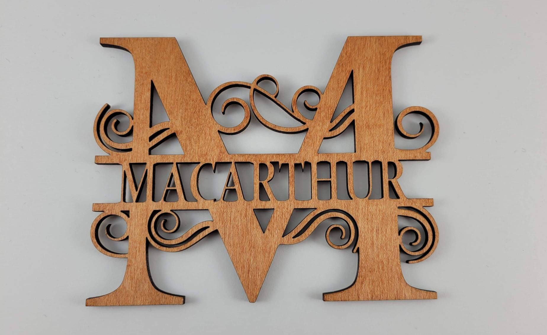Custom Wood Monogram Sign: Laser Cut Split Letter, Personalized Family ...