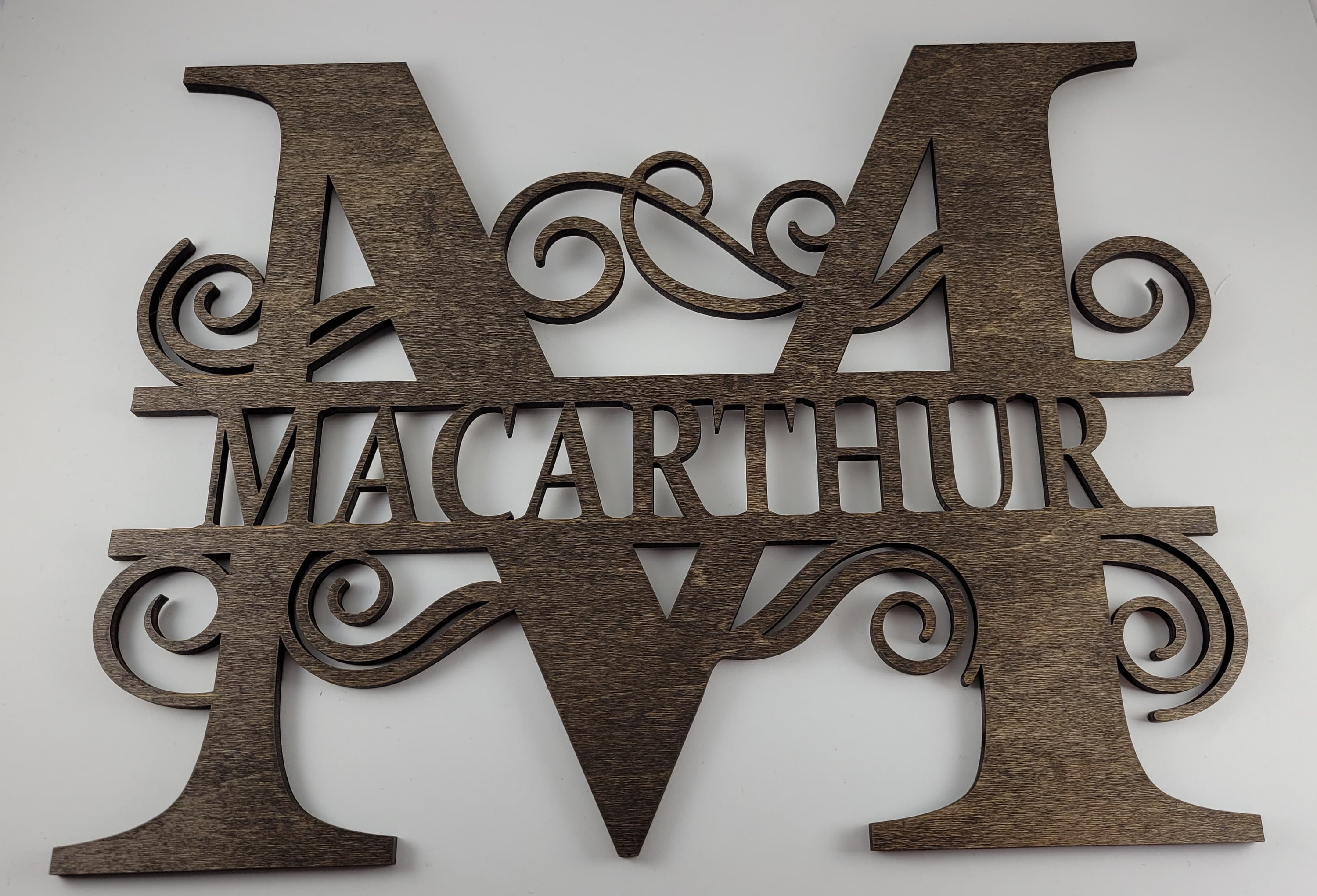 Custom Wood Monogram Sign: Laser Cut Split Letter, Personalized Family ...