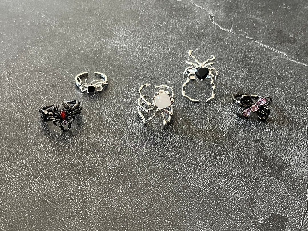 Spiders Gem Gothic Rings, Y2k Cool Chunky Adjustable Rings, 90s Vintage ...