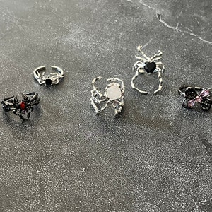 Spiders Gem Gothic Rings, Y2k Cool Chunky Adjustable Rings, 90s Vintage ...