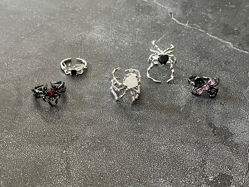 Spiders Gem Gothic Rings, Y2k Cool Chunky Adjustable Rings, 90s Vintage ...