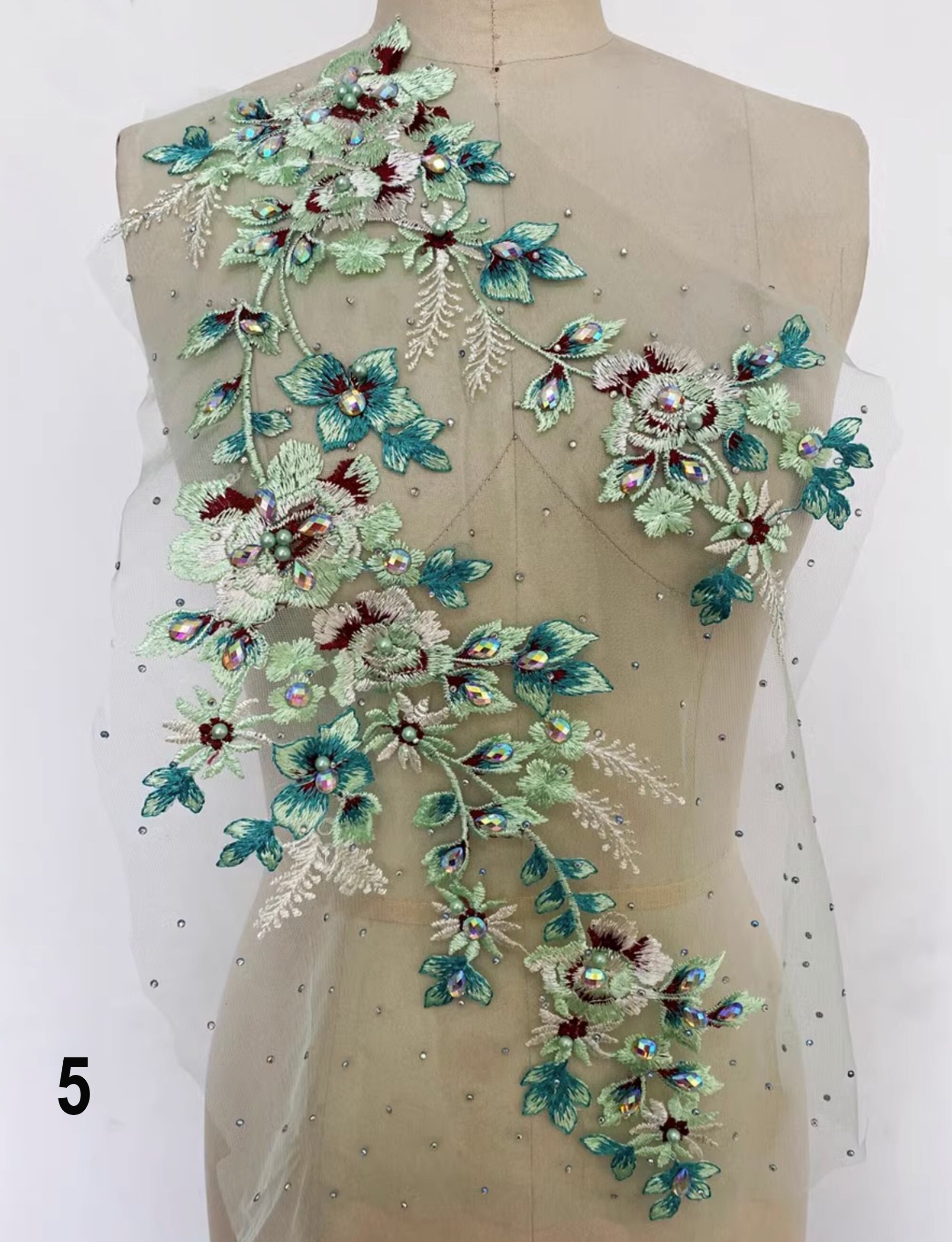 7 Colors Sequins Applique, Gold Flower Applique, 3D Prom Glitter Lace Applique, Rhinestones ...