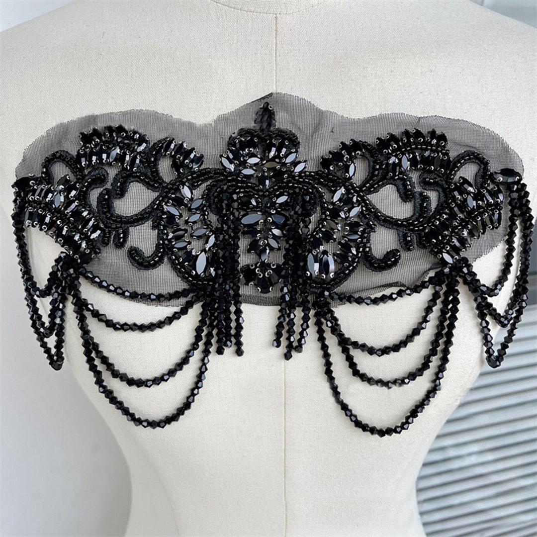 Black Beaded Applique 3D Lace Applique Handmade Prom Wedding - Etsy
