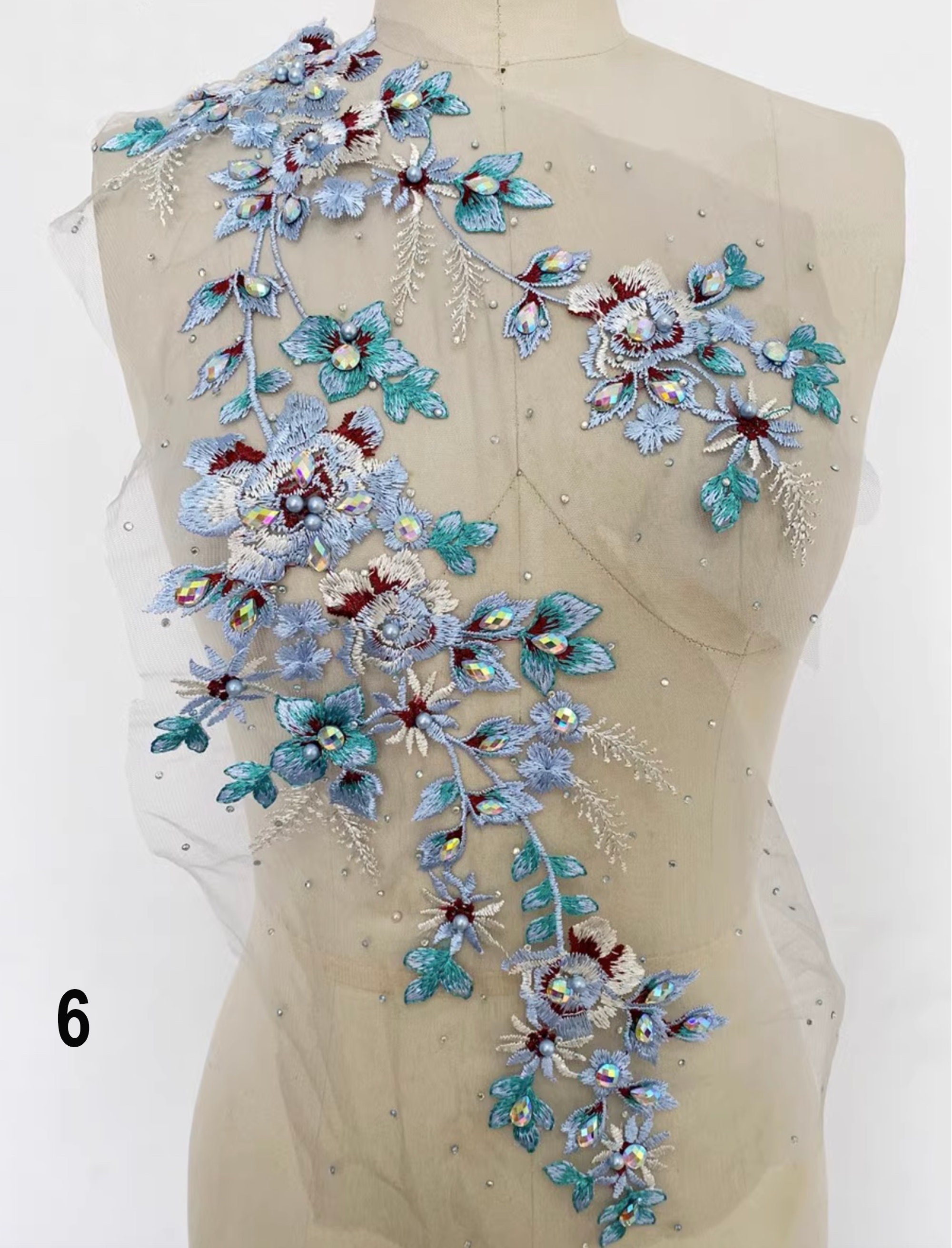 7 Colors Sequins Applique, Gold Flower Applique, 3D Prom Glitter Lace Applique, Rhinestones ...