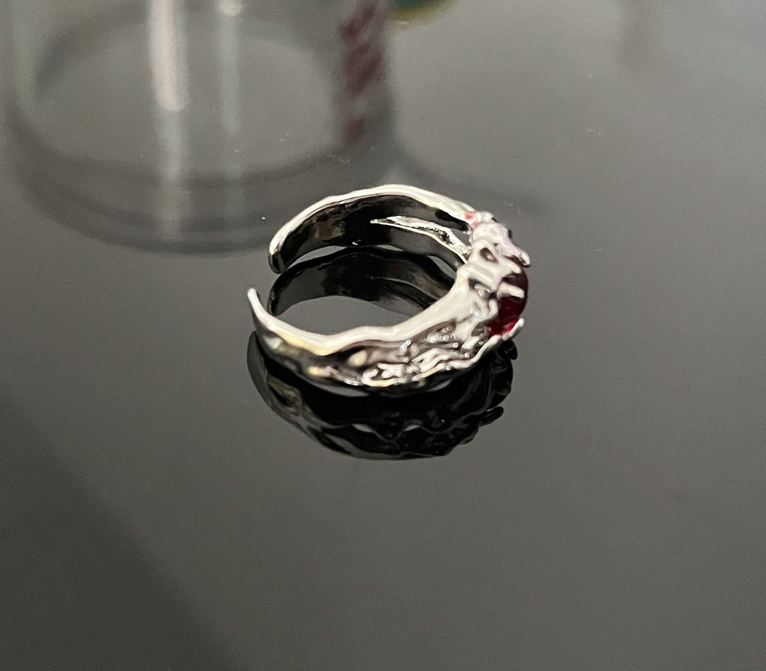 Y2k Gem Punk Gothic Rings, Red Gem Silver Adjustable Rings, Demonic ...