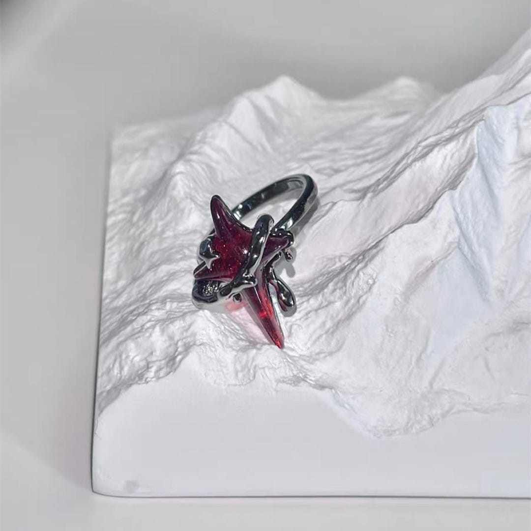 Red Cross Punk Gothic Rings, Gem Hippie Streetwear Chunky Y2k Ring ...