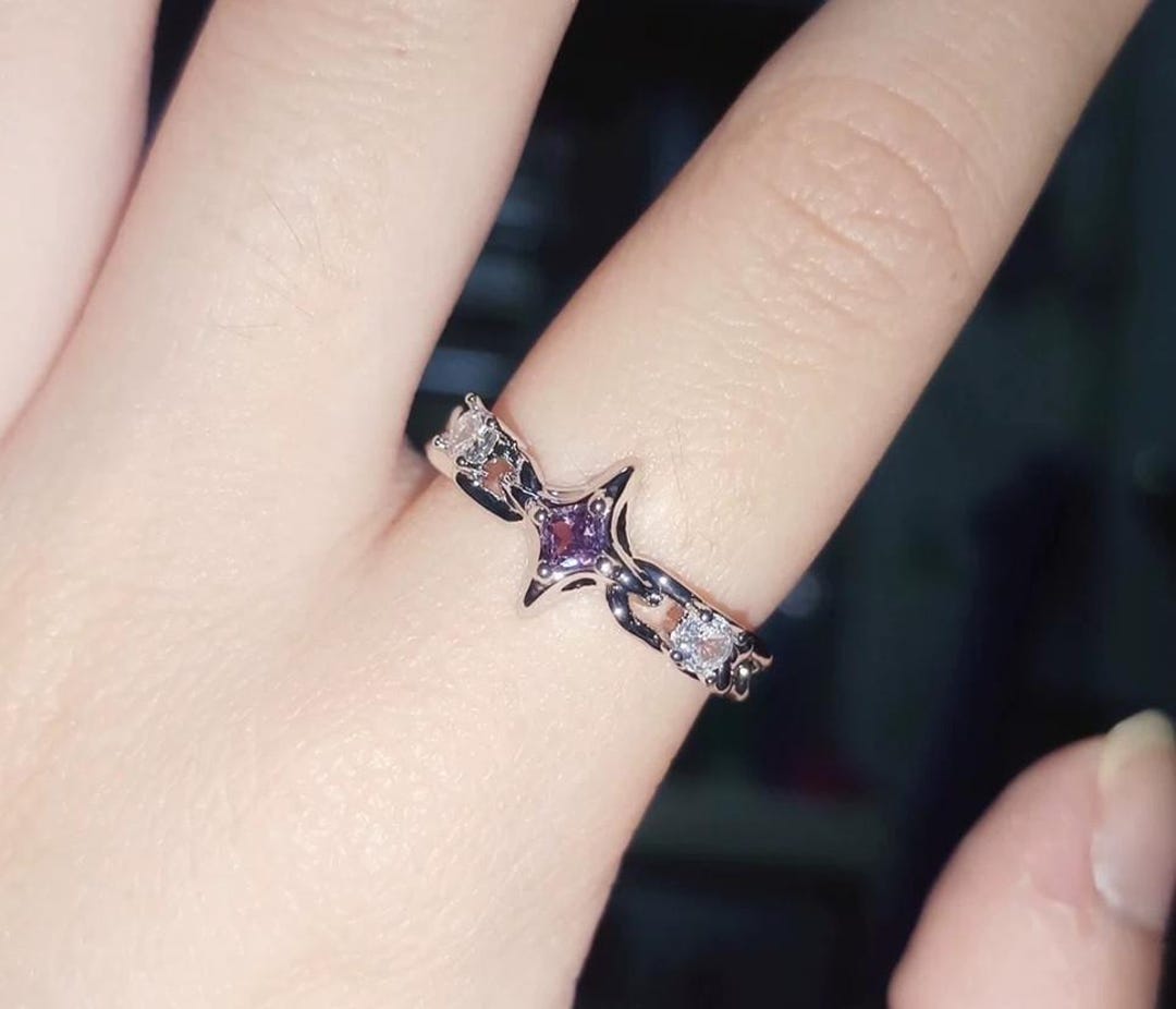 Purple Gem Gothic Rings, Punk Y2k Vintage Hippie Rings, Thumb Chunky ...