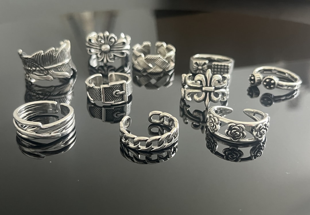 Y2k Chunky Gothic Rings, Designer Adjustable Rings, Irregular Women ...