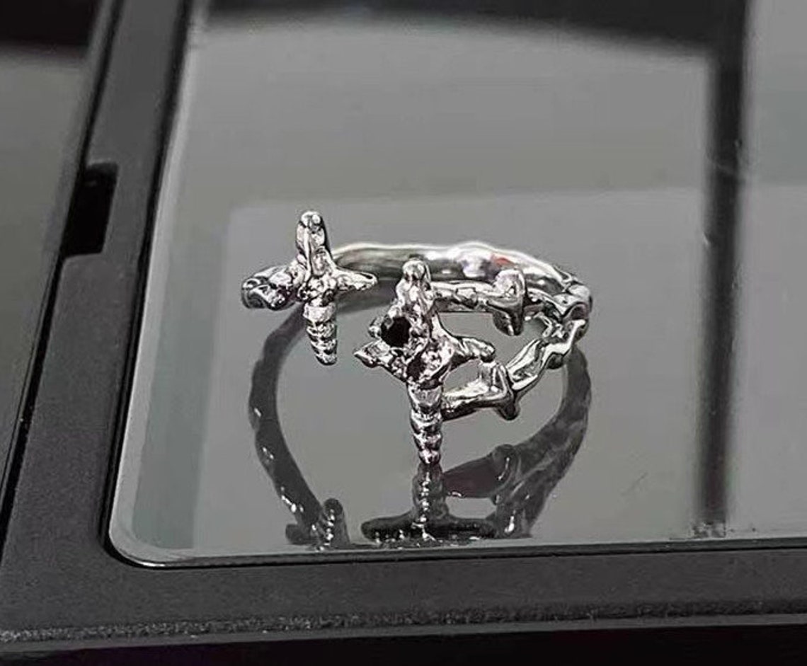 Star Bling Punk Rings, Silver Luxury Adjustable Rings, Unique ...