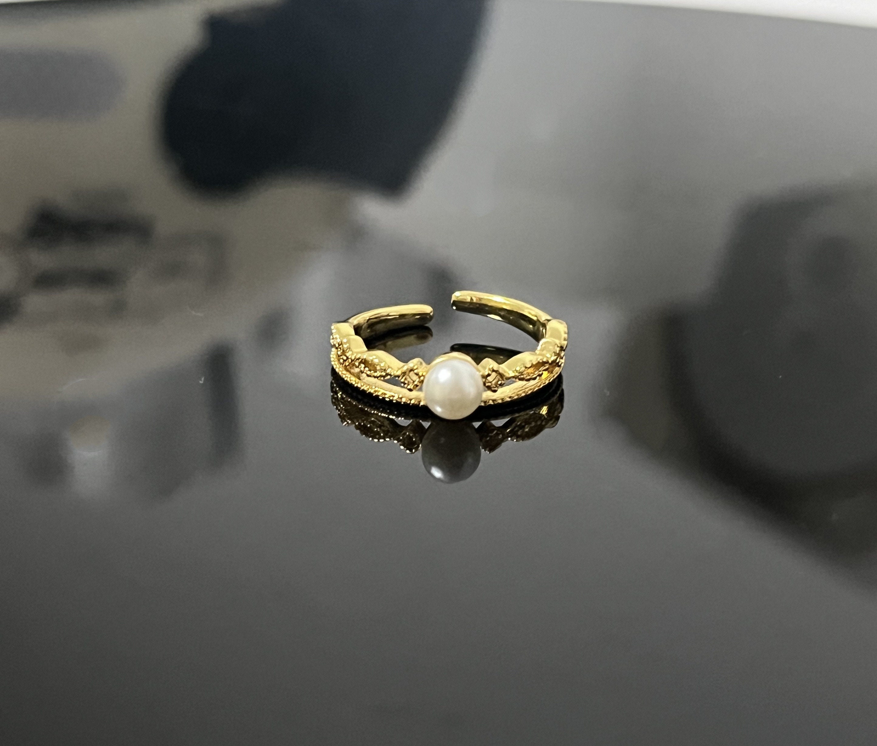 Pearl Gold Punk Rings, Y2k Vintage Gothic Adjustable Open Rings ...