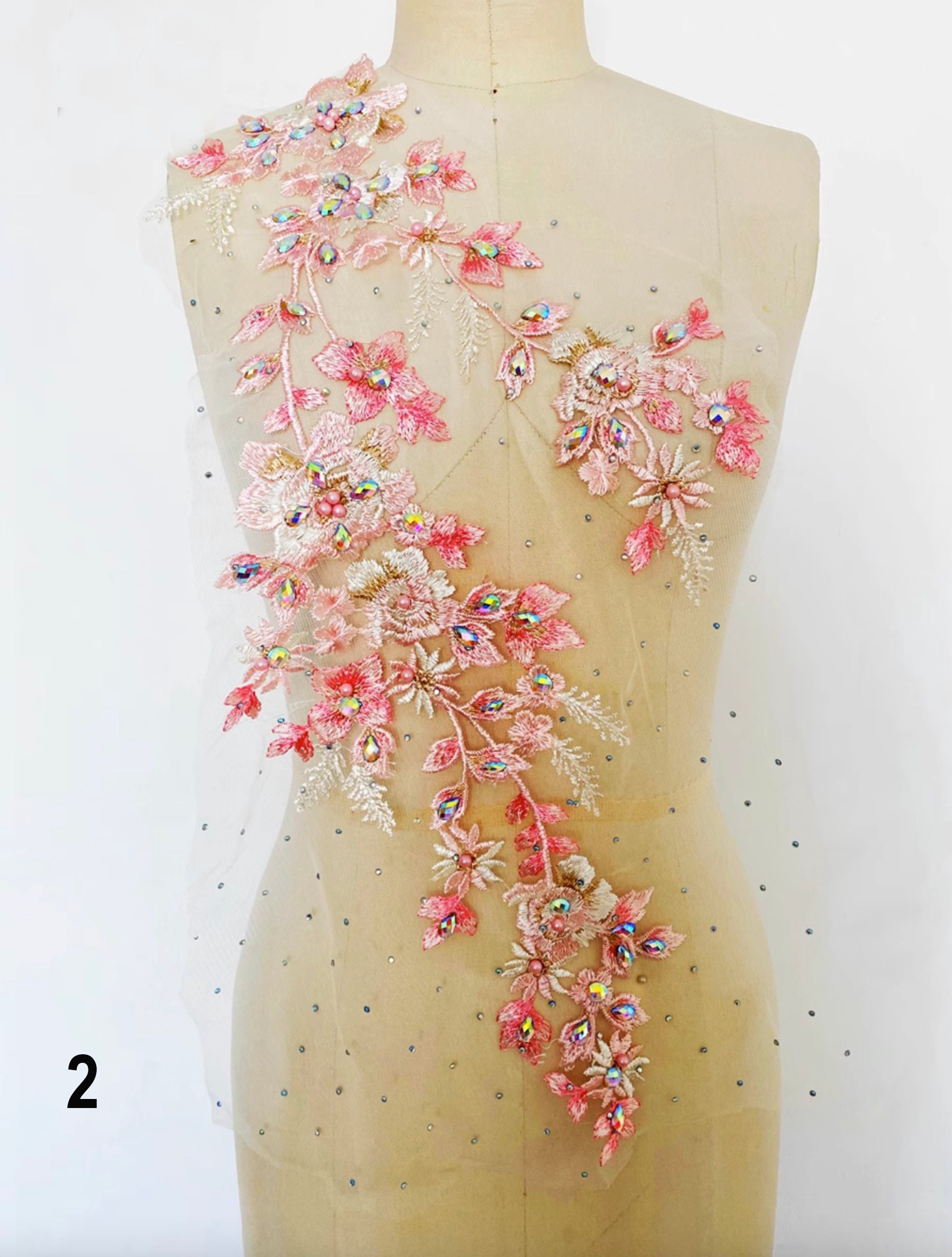 7 Colors Sequins Applique, Gold Flower Applique, 3D Prom Glitter Lace Applique, Rhinestones ...