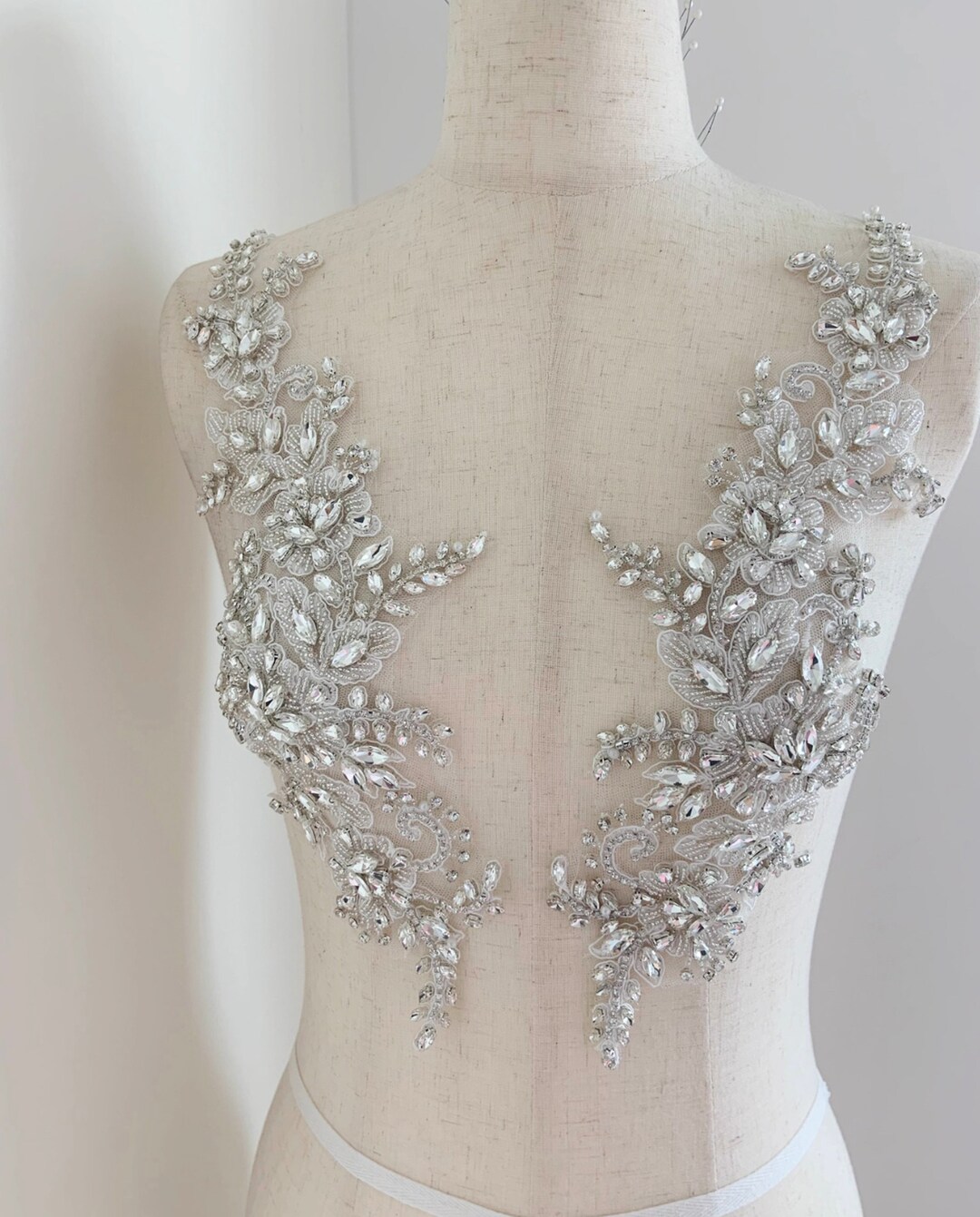 Rhinestones Sequins Applique, Silver 3D Diamond Lace Appliques, Wedding Silver Prom Glitter ...