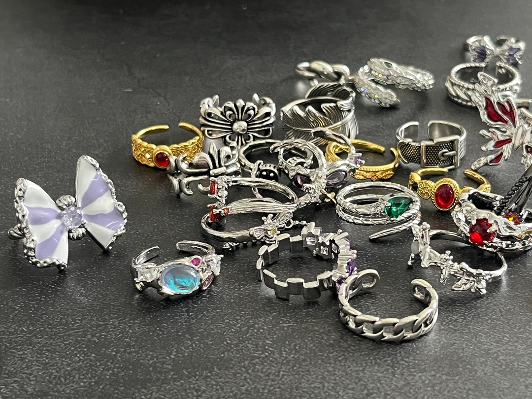Vintage Rings Set Goth, 10 Pcs Y2k Irregular Chunky Adjustable Rings ...