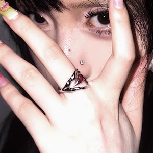 Punk Red Gem Gothic Rings, Hippie Chunky Irregular Y2k Stackable Ring ...