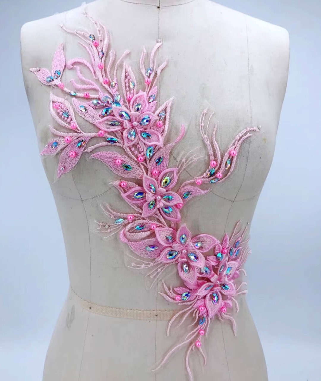 Fuchsia Pink Sequins Applique, 3D Diamond Applique, Prom Glitter Lace ...