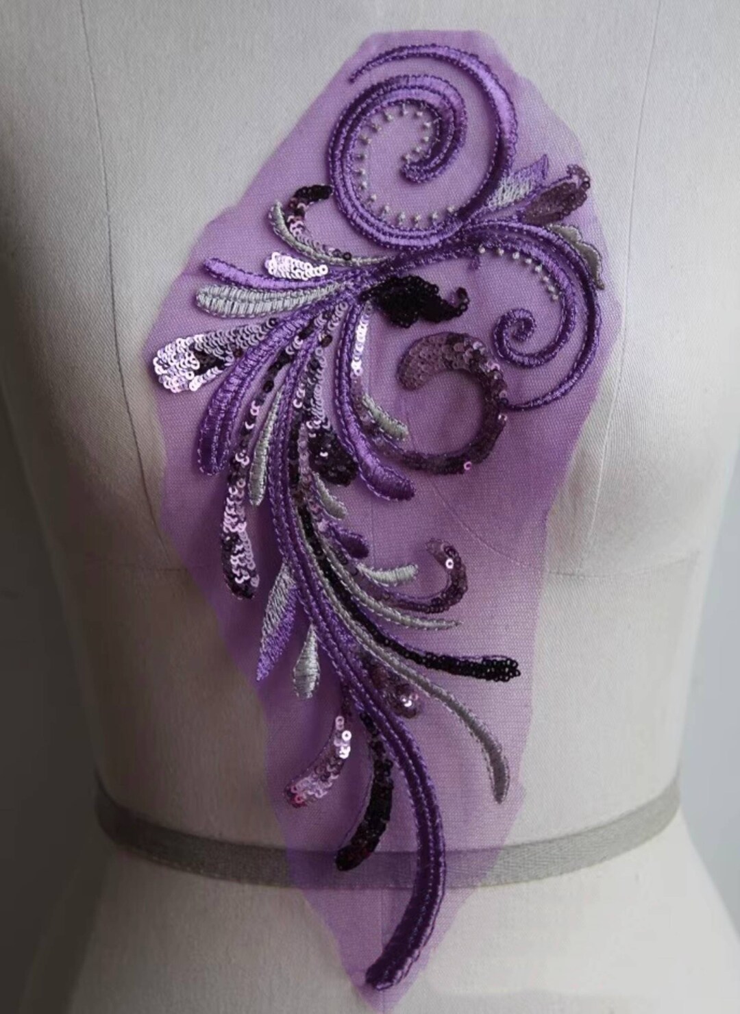 6 Colors Sequins Applique, 3D Gold Blue Applique, Prom Glitter Lace Appliques, Purple White ...