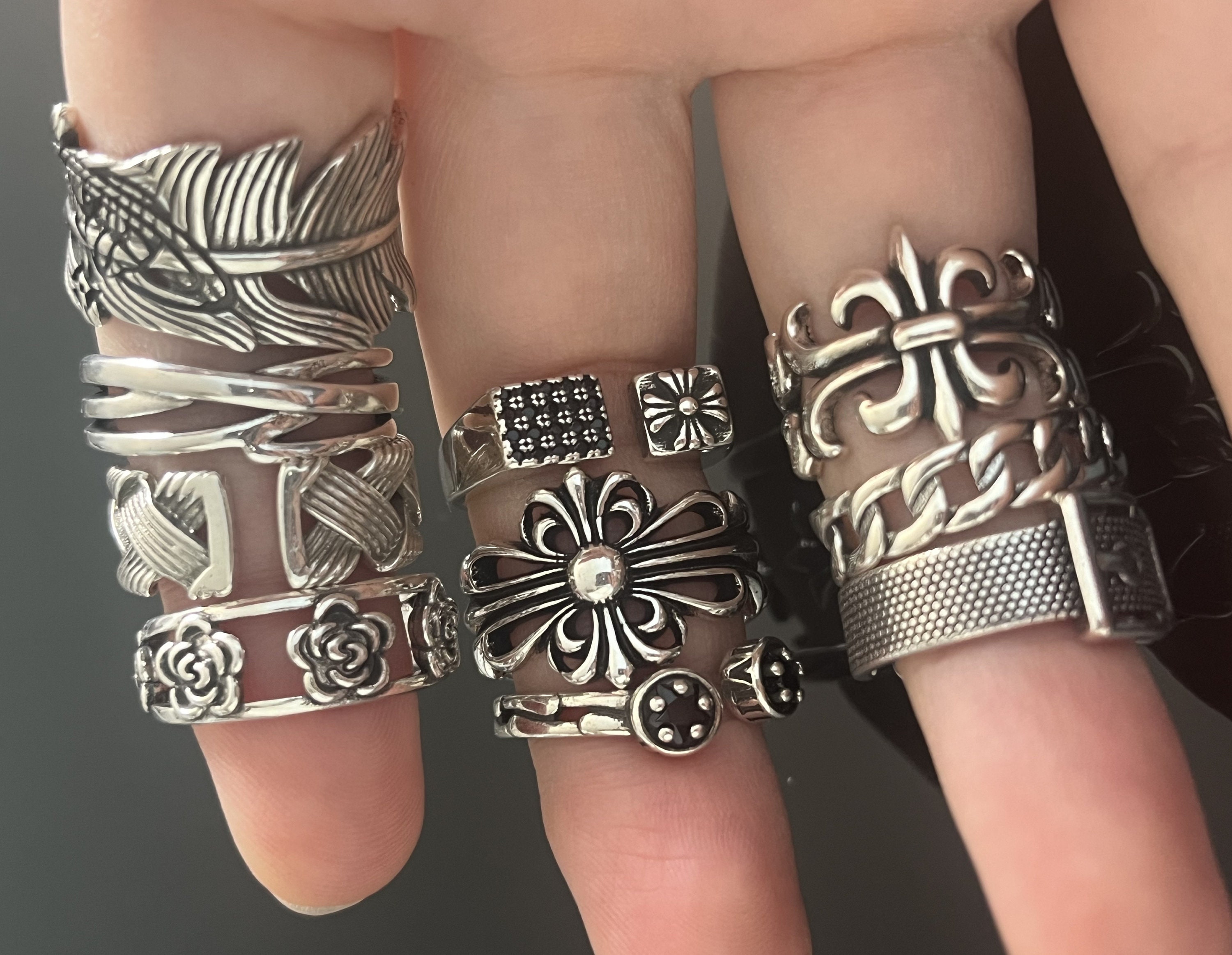 Y2k Chunky Gothic Rings, Designer Adjustable Rings, Irregular Women ...