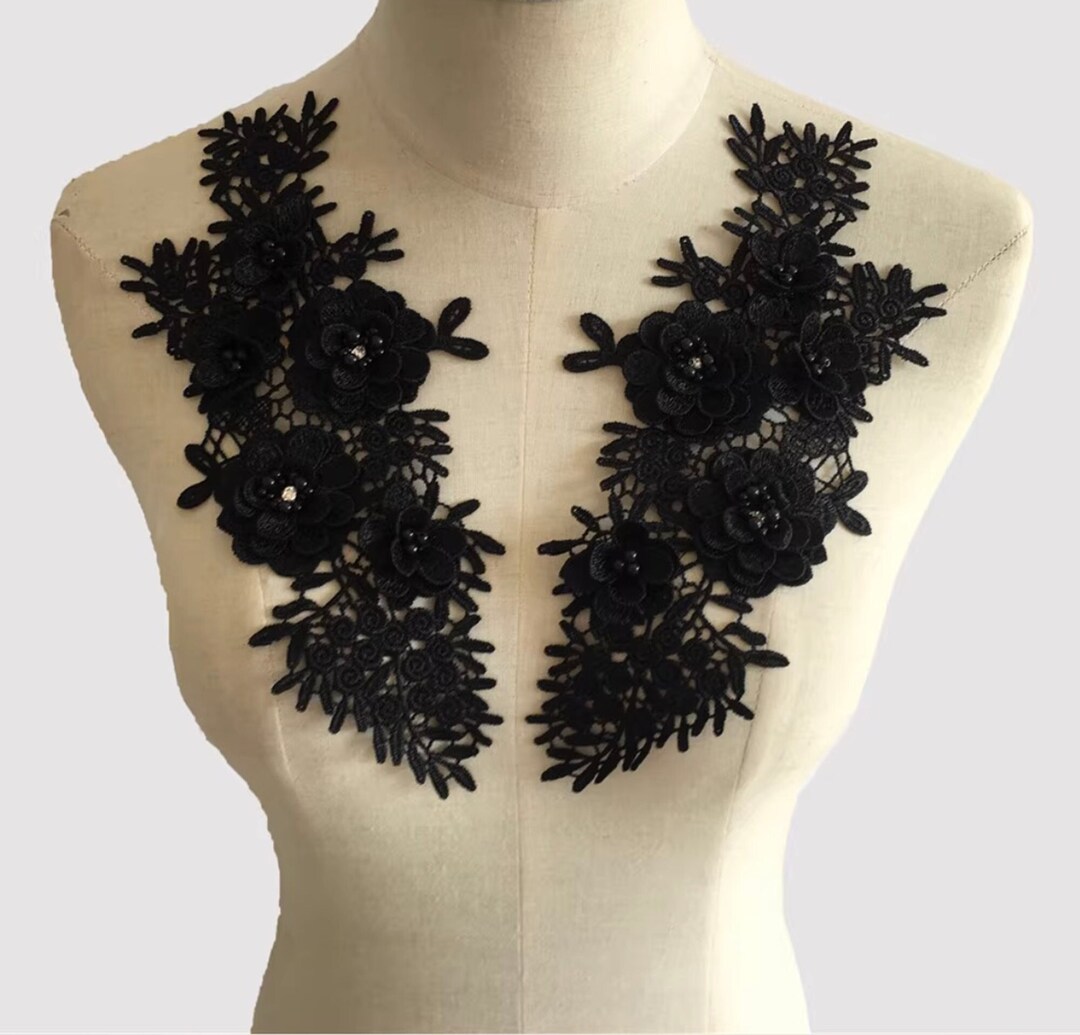 5 Colors Lace Applique Black Floral Prom Glitter Applique 3D - Etsy