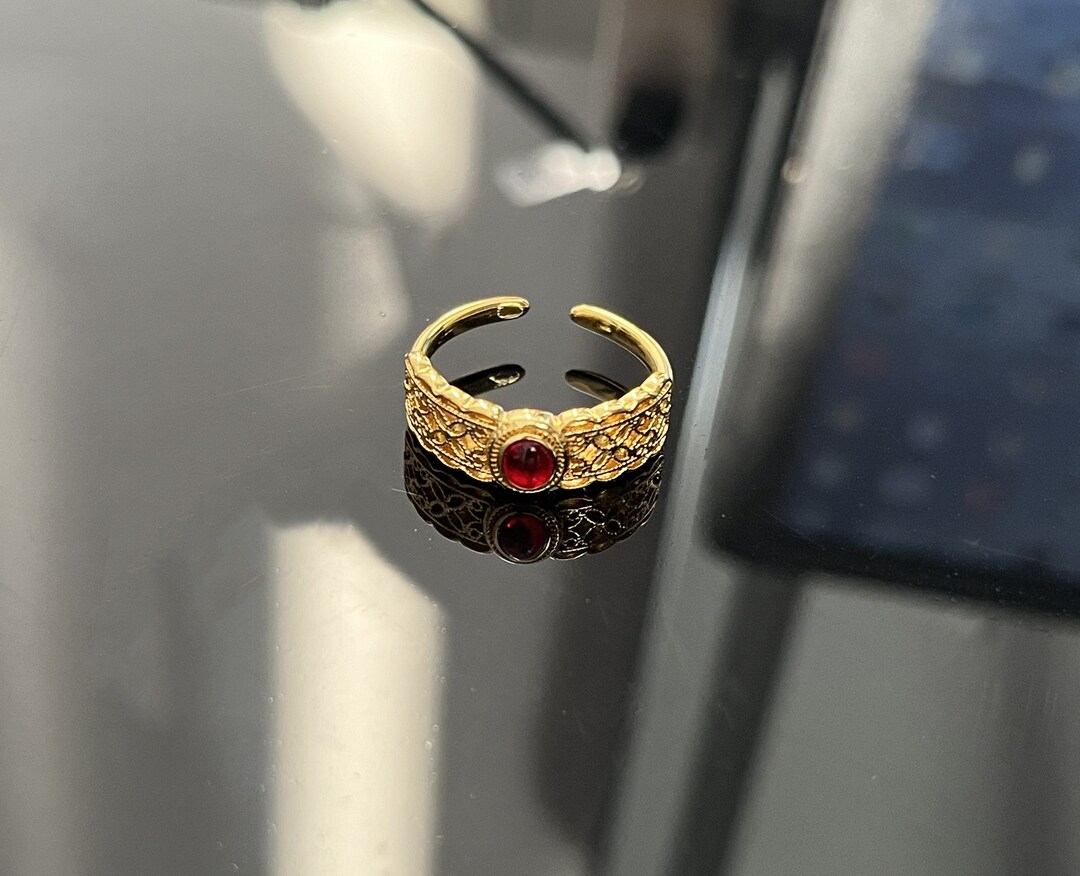 Gold Punk Goth Rings, Luxury Adjustable Open Gem Rings, Y2k Chunky Ring ...