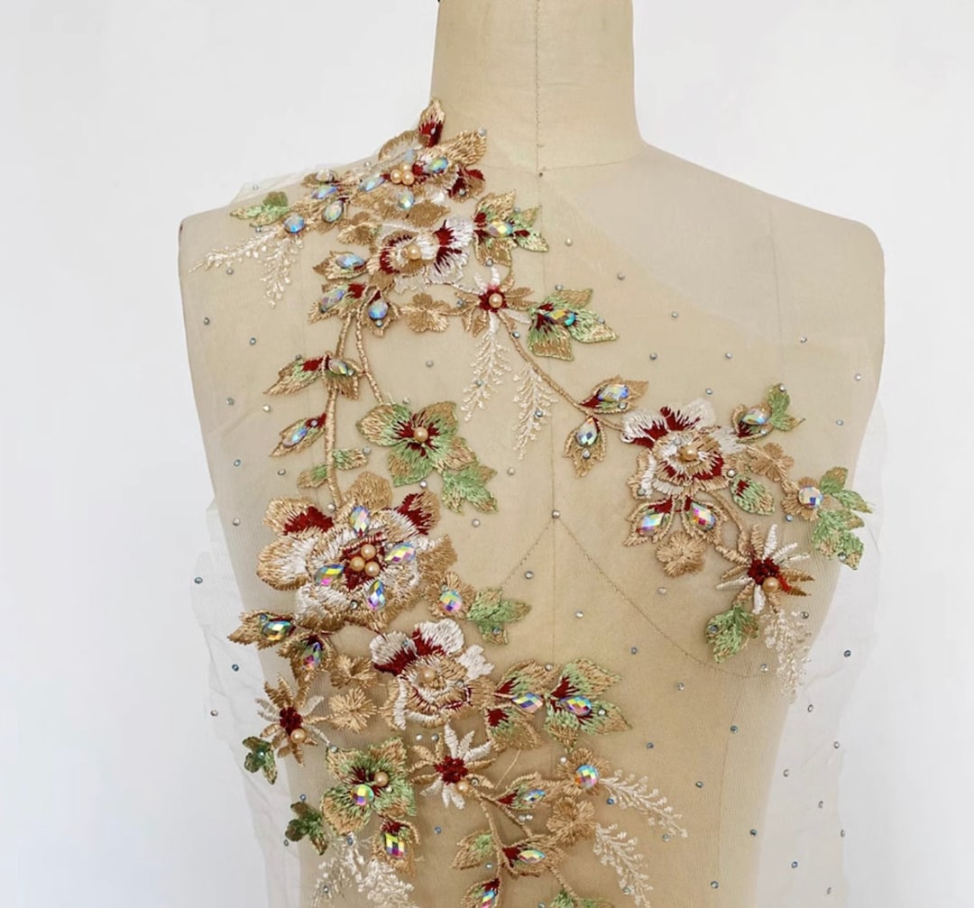 7 Colors Sequins Applique, Gold Flower Applique, 3D Prom Glitter Lace ...