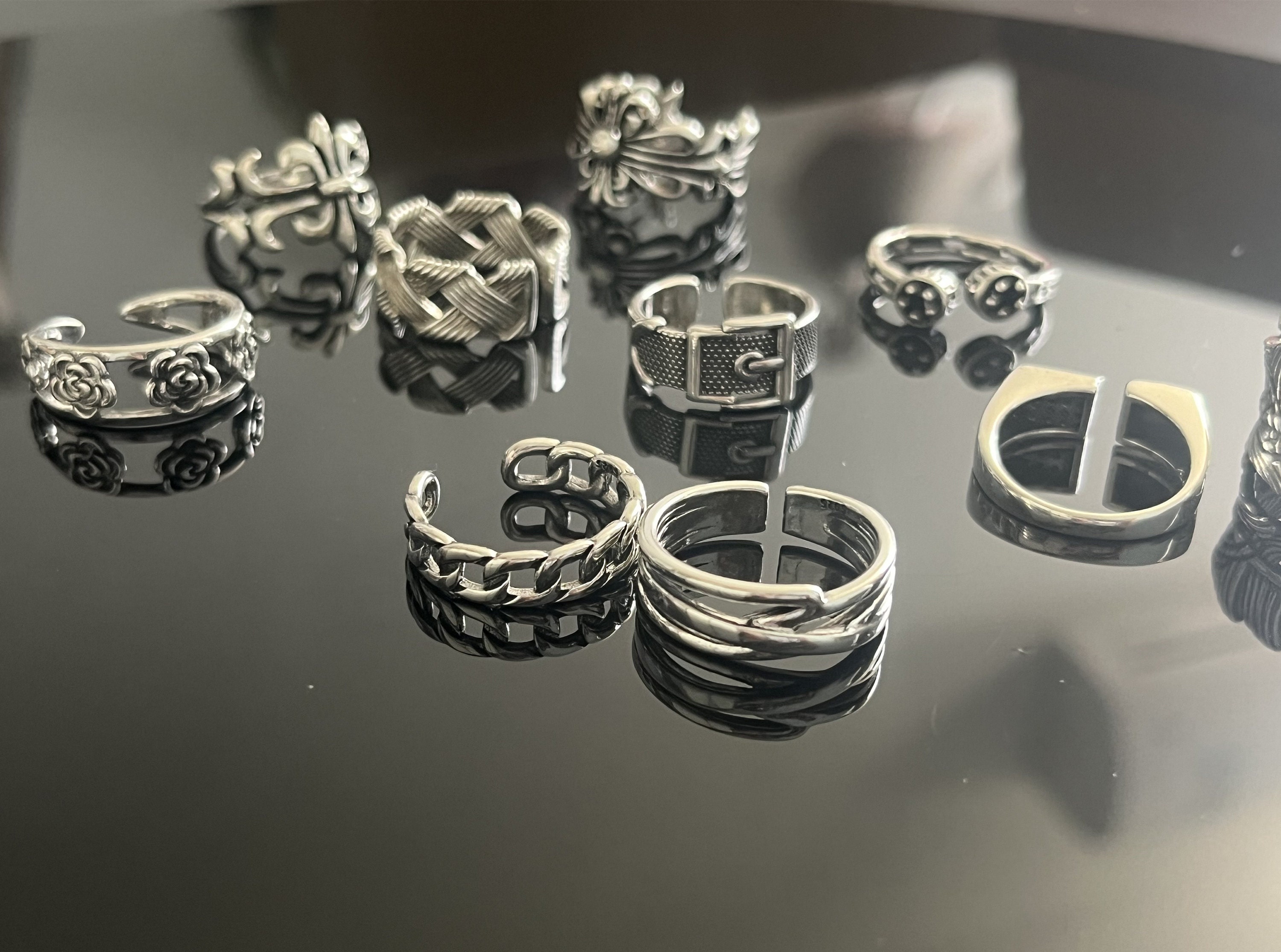 Y2k Chunky Gothic Rings, Designer Adjustable Rings, Irregular Women ...