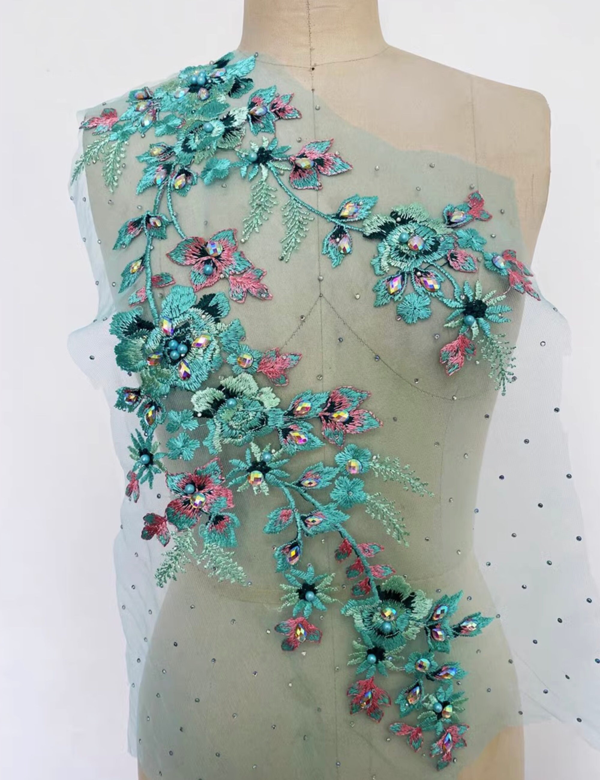 7 Colors Sequins Applique, Gold Flower Applique, 3D Prom Glitter Lace Applique, Rhinestones ...