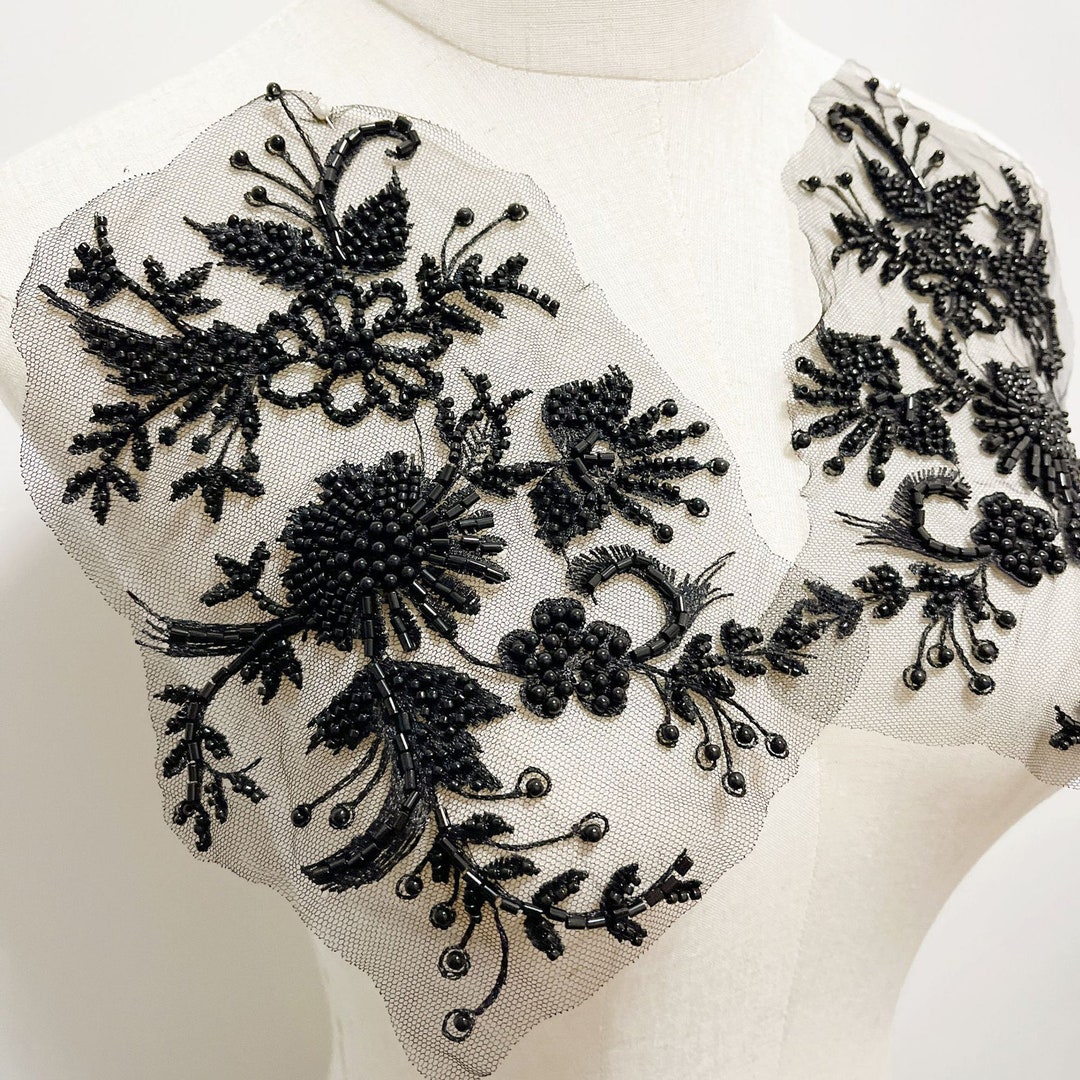 Black Beaded Applique 3D Lace Applique Handmade Prom Wedding - Etsy