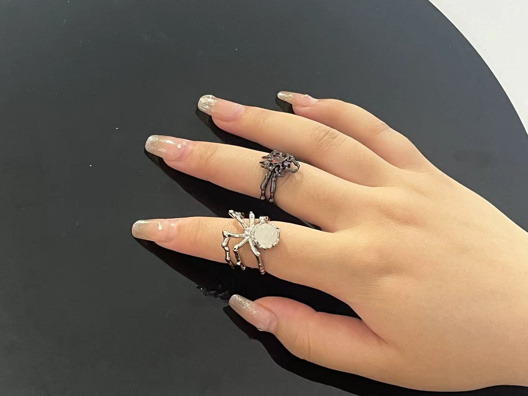 Spiders Gem Gothic Rings, Y2k Cool Chunky Adjustable Rings, 90s Vintage ...