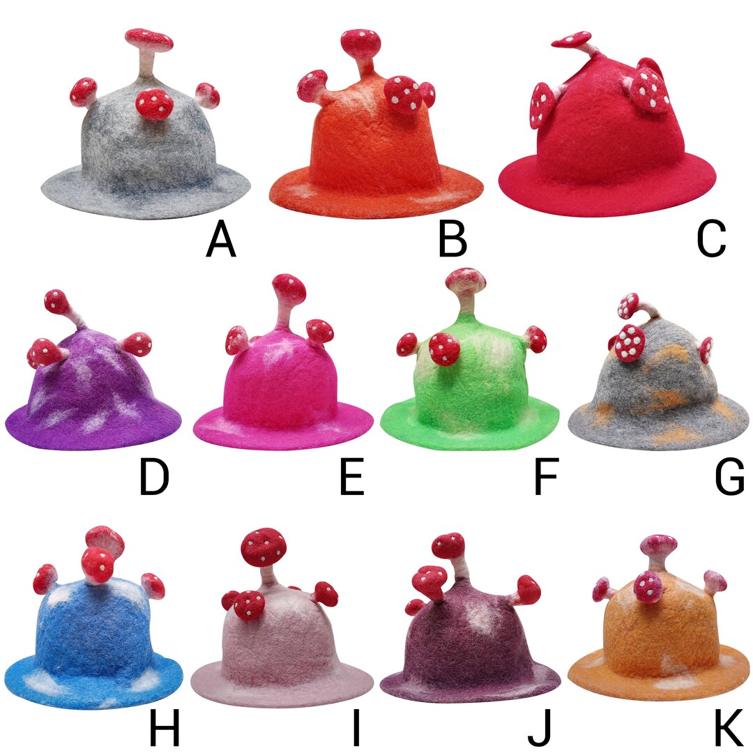 Red Mushroom Hat, Purple Mushroom Hat, Gray Mushroom Hat, Handmade Wool ...